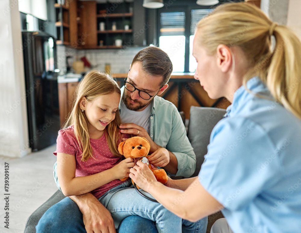 child father doctor girl patient family hospital care medicine man sick ...