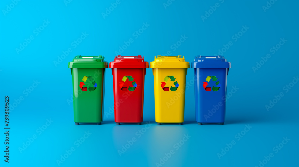Minimalist background for recycle. Colourful garbage bins with ...