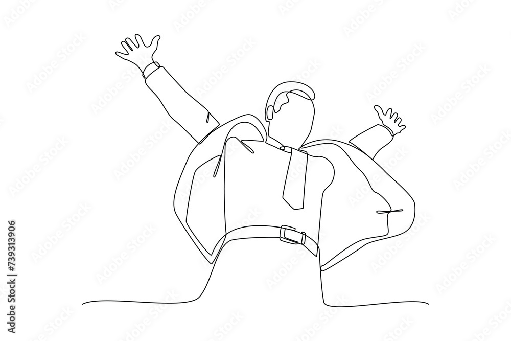 One continuous line drawing of an employee successfully completes his ...