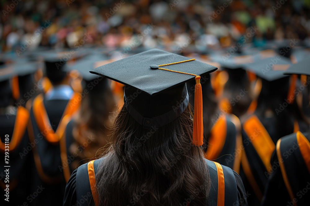 Graduation Ceremony, Rear View of Graduates. Rear view of graduates at ...