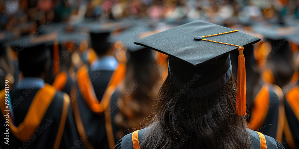 Graduation Ceremony, Rear View of Graduates. Rear view of graduates at ...