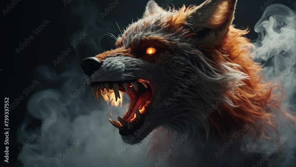 fox surrounded by flames and smoke, giving it an intense and mystical ...