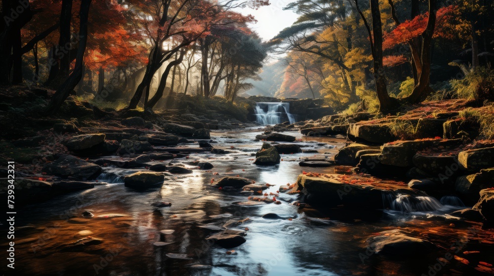 A series of cascading waterfalls, the water flowing gracefully over ...