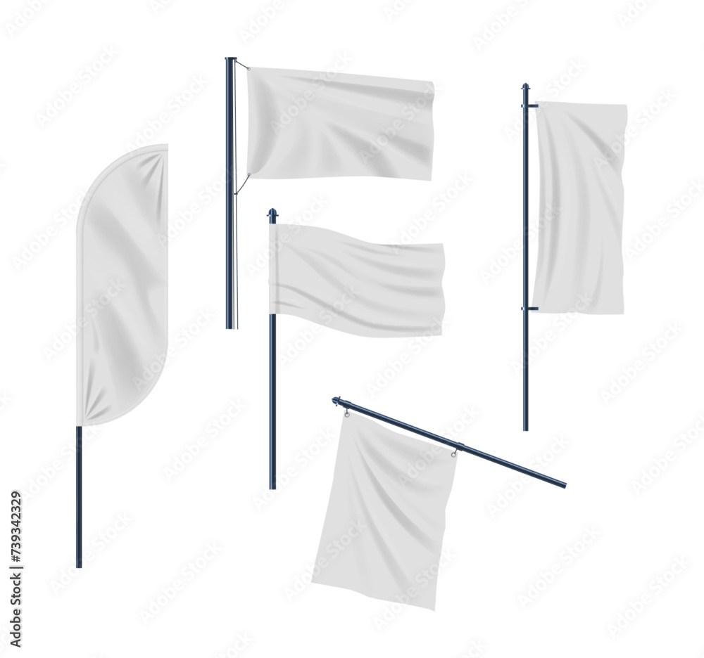 Waving Flags, Pennants, And Pennon on Poles 3d Vector Mockups. Isolated ...