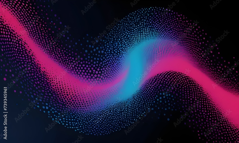 Mesmerizing digital landscape with neon wave flowing over a dotted ...