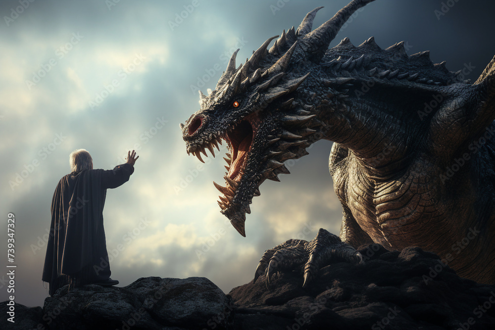 Digital generative ai collage picture of wizard fight own dangerous ...