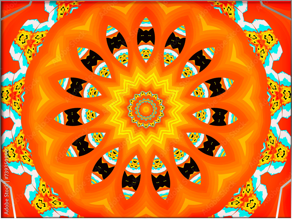 Abstract, Multiple Circular Shapes, and Patterns, 3d, within a Border ...