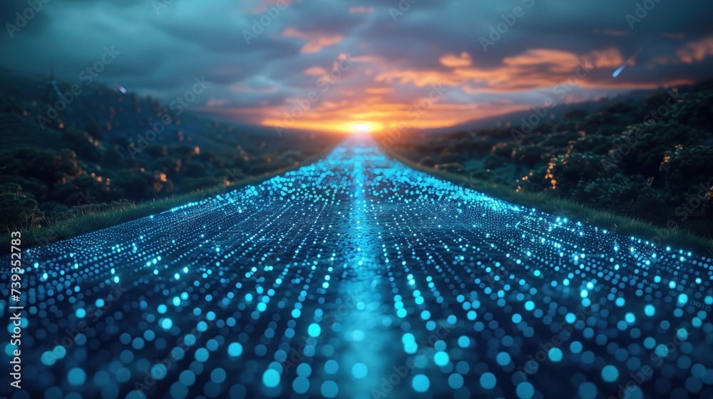 Lines of light on the road heading forward In the line of sight, the ...