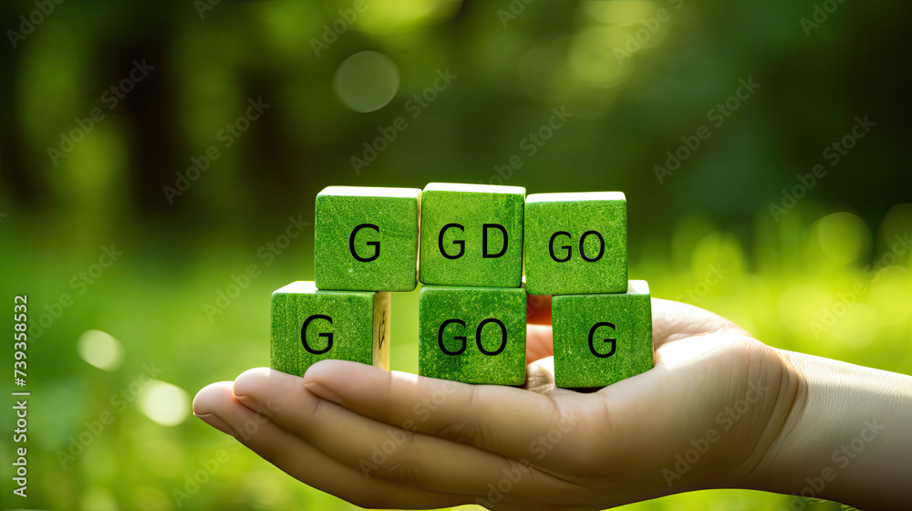 Concept of sustainable corporate development, wood block and future ...