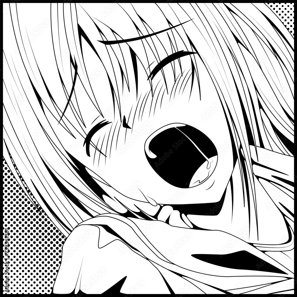 Black vector art, girl ahegao face emotion, illustration manga style ...