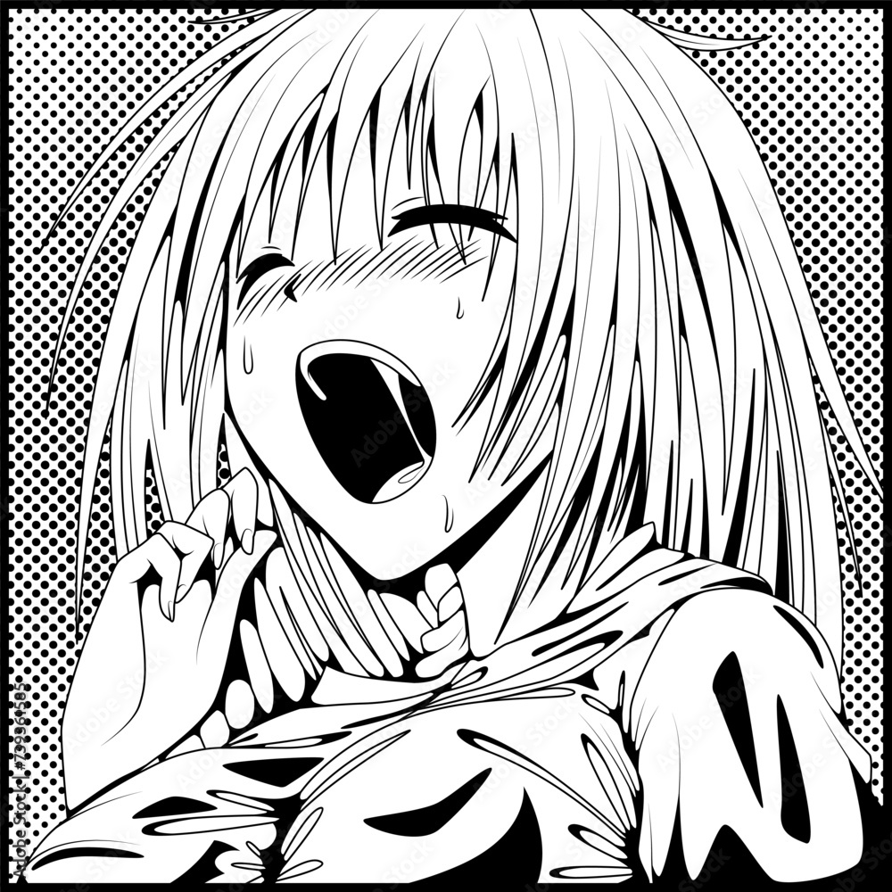 Black Vector Art Girl Ahegao Face Emotion Illustration Manga Style Hand Drawn Art For T