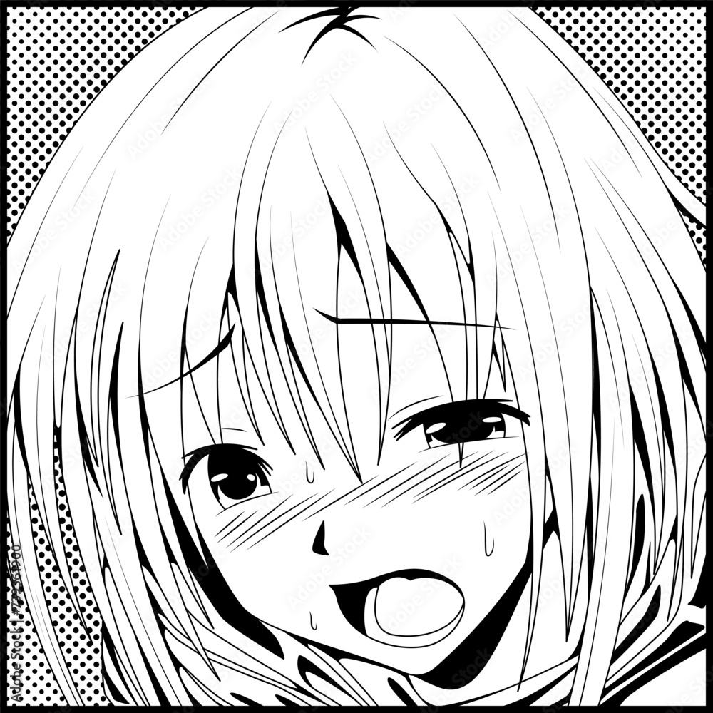 Black Vector Art Girl Ahegao Face Emotion Illustration Manga Style Hand Drawn Art For T