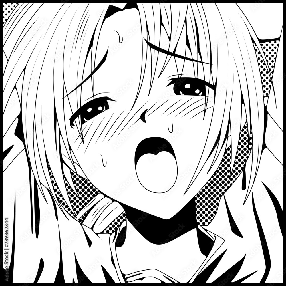 Black vector art, girl ahegao face emotion, illustration manga style ...