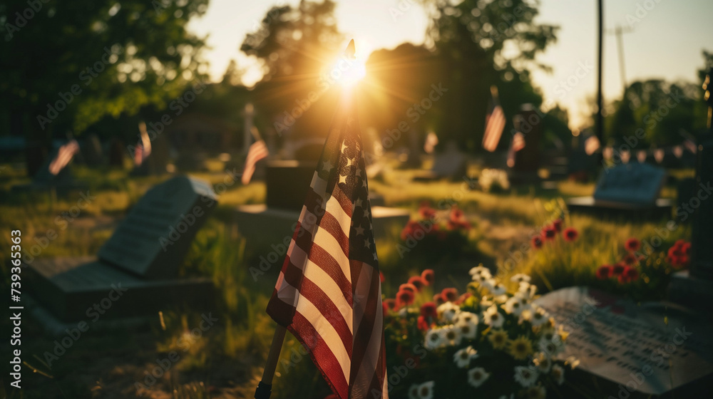 Foto de American flags placed at military graves, solemn and respectful ...