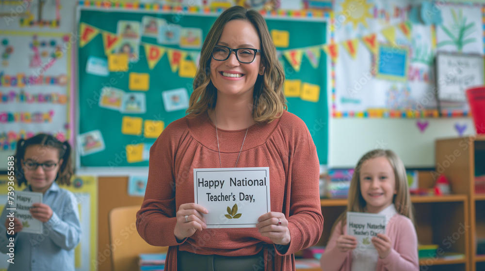 Heartwarming classroom scene with students holding thank you cards ...