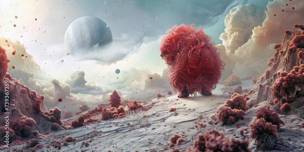 Hairy two legged creature walking across the landscape, ai generated ...