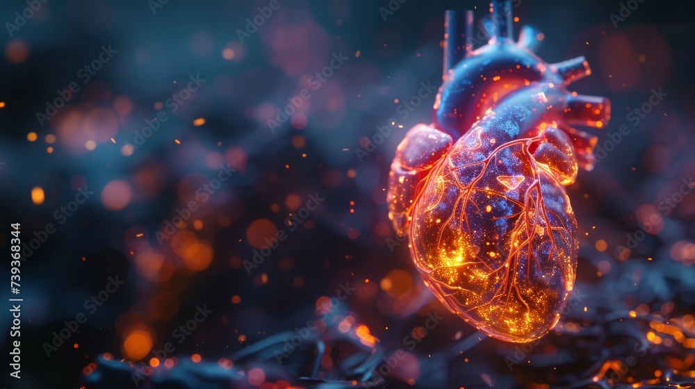 ATP molecule model in electric hues powering a tiny mechanical heart ...