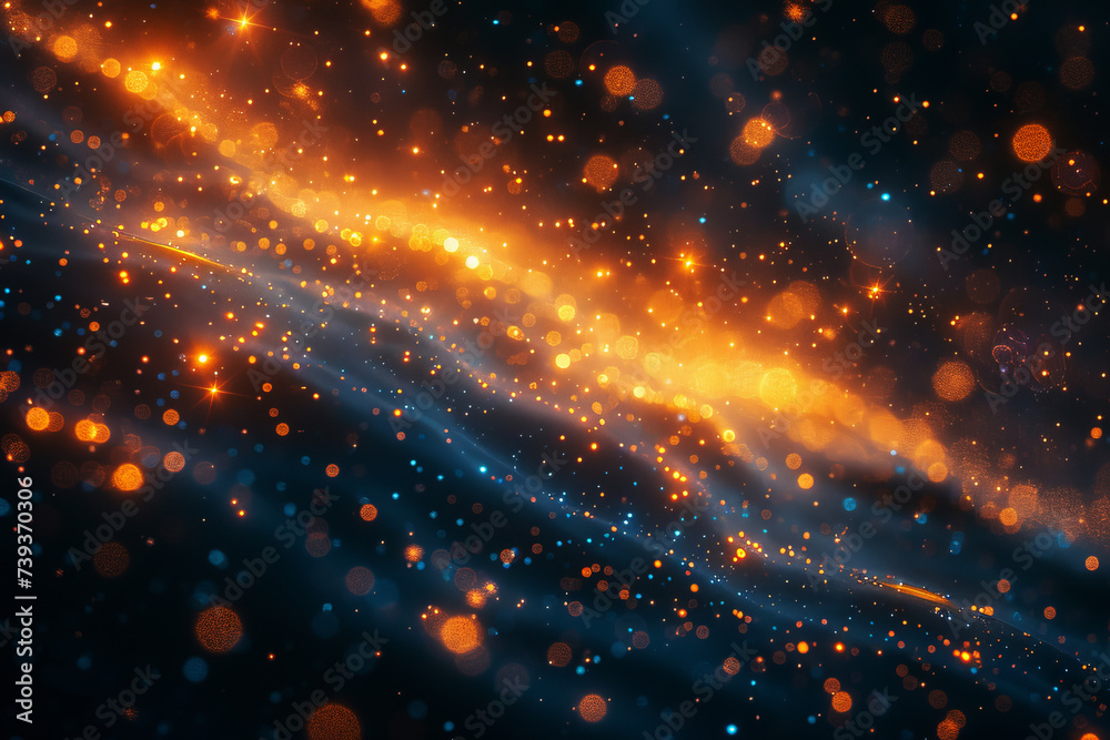 Glittering Stream of Blue and Orange Particles. A shimmering stream of ...