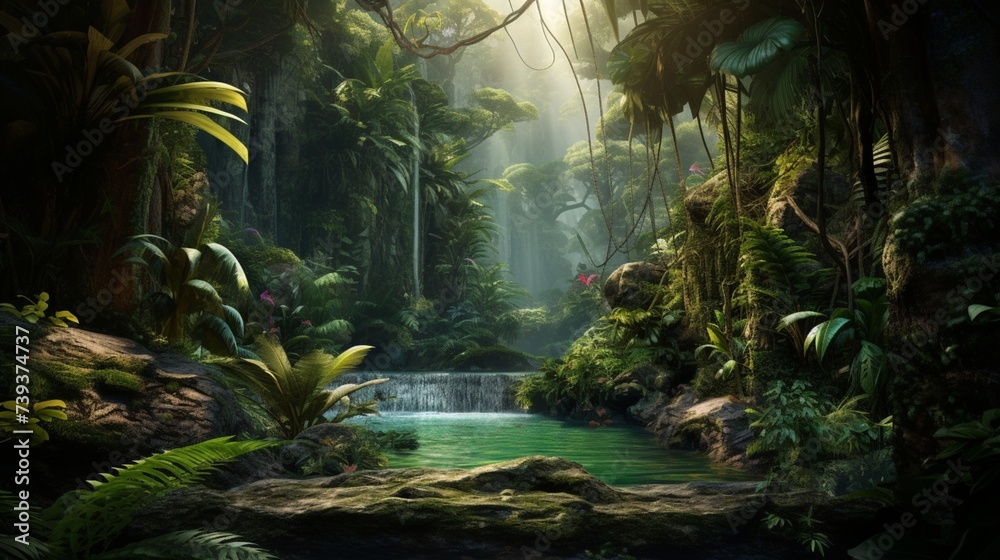 A highly detailed digital background that portrays a lush and vibrant ...