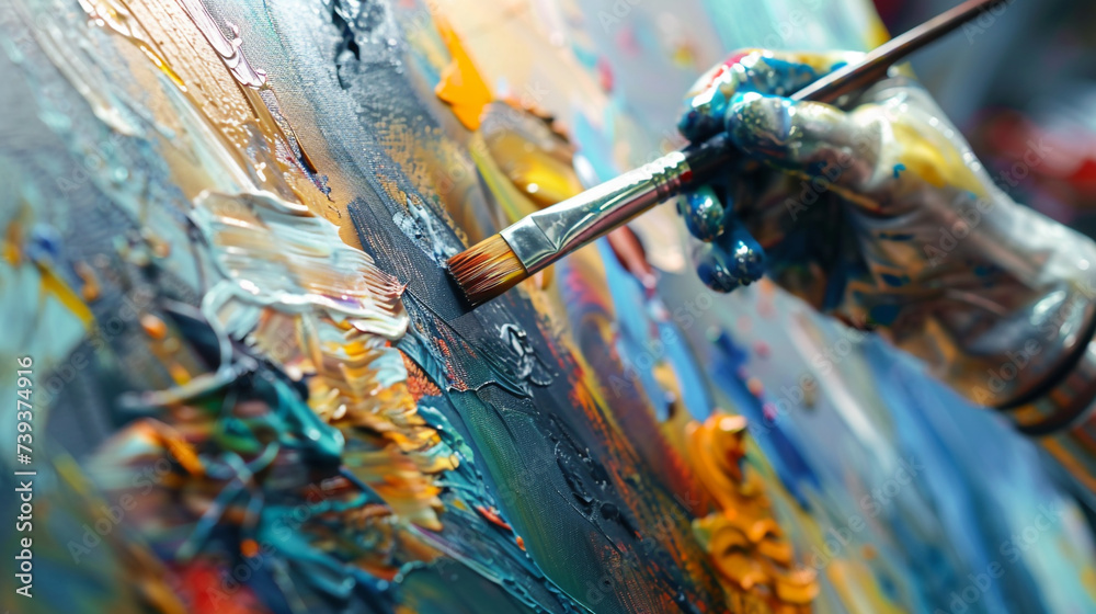 Robotic arm holding a paintbrush creating art, showing creative ...
