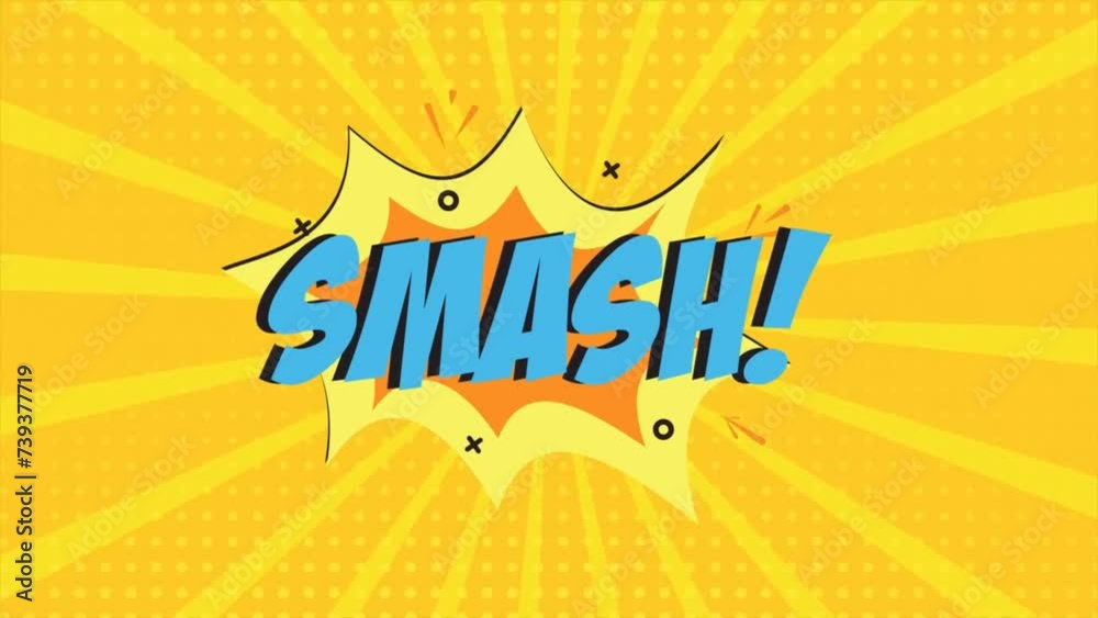 Comic strip cartoon animation, with the word Smash appearing. Yellow ...