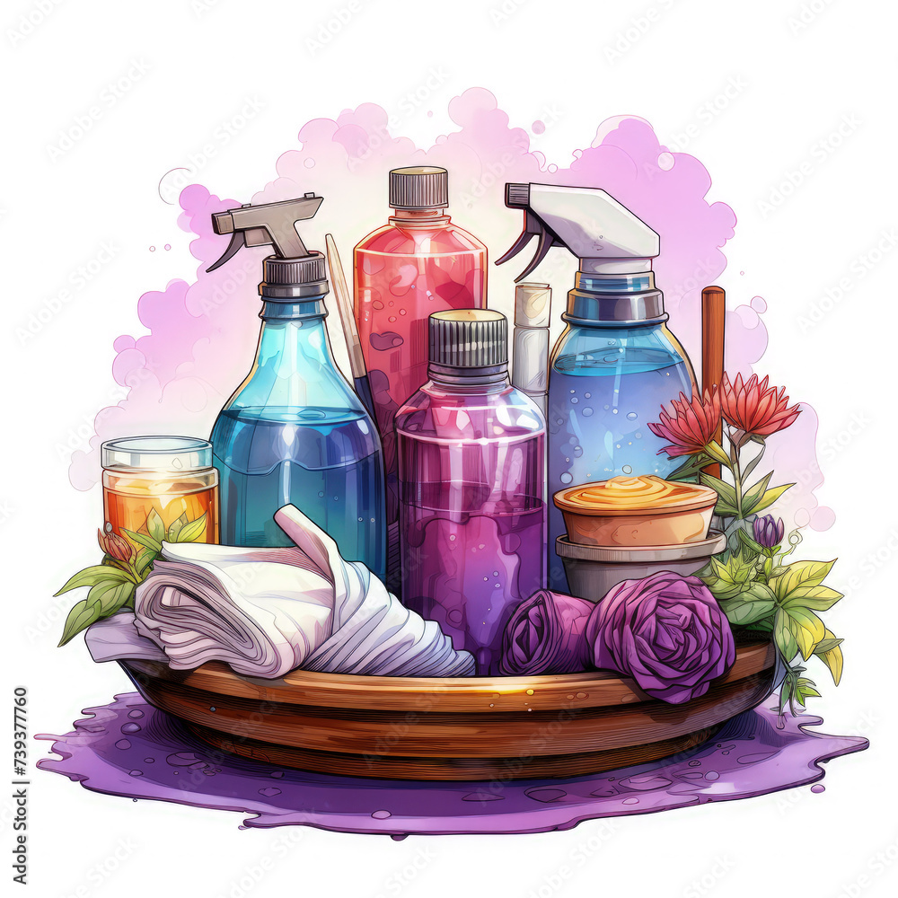 Watercolor Cleaning Supplies Clipart Generative Ai Stock Illustration Adobe Stock