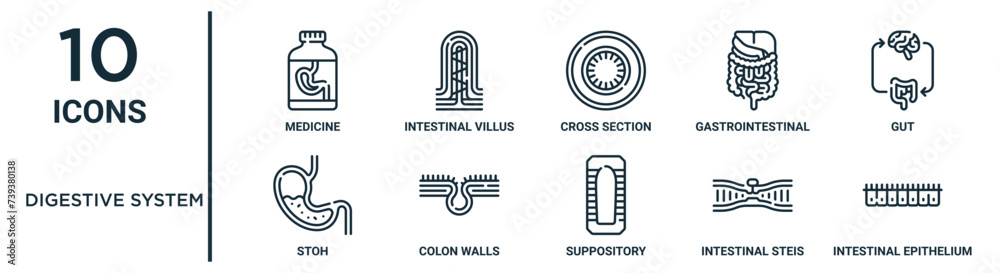digestive system outline icon set such as thin line medicine, cross ...