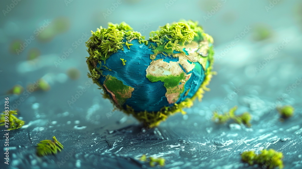 Heart-shaped world with lush greenery, symbolizing love and care for ...
