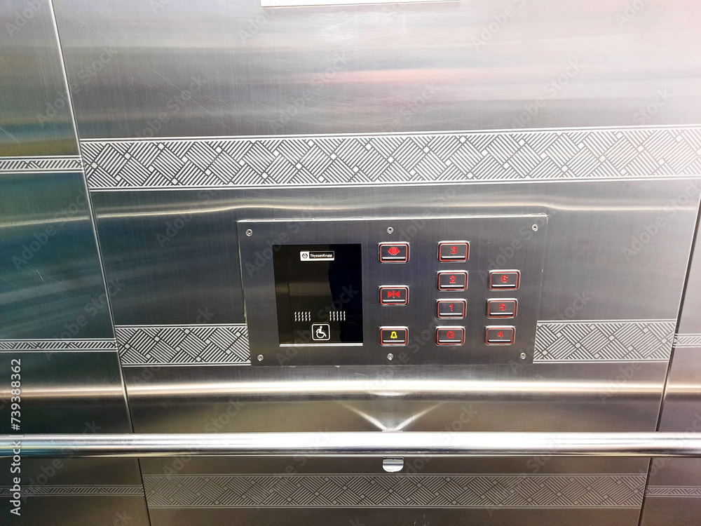 Cairo, Egypt, December 28 2023: A control panel of a TK Thyssenkrupp elevator, TK Elevator Egypt ...