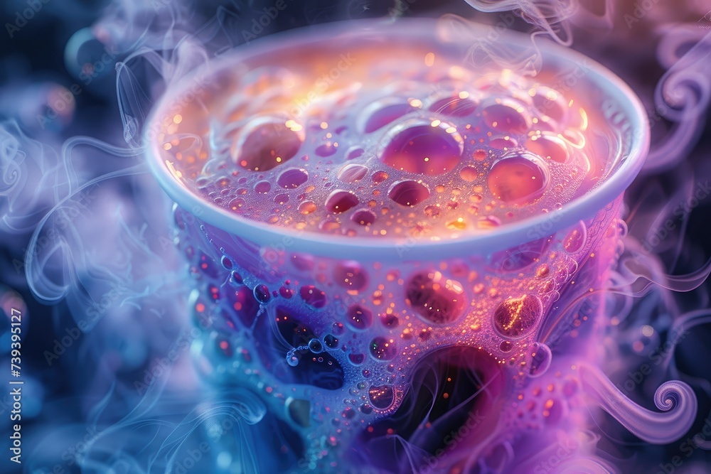 A refreshing soft drink in a clear cup, with sparkling bubbles dancing ...