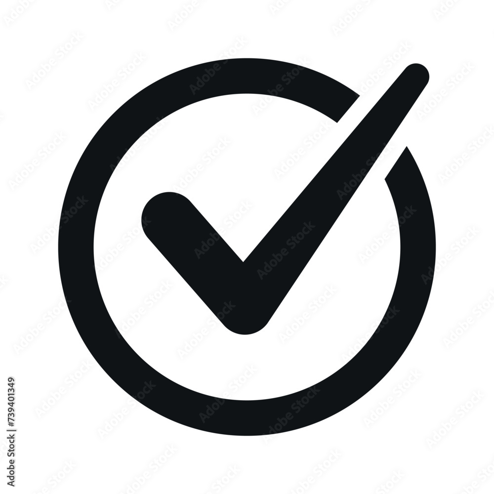 Check mark pictogram, acceptance icon. Black silhouette isolated on ...