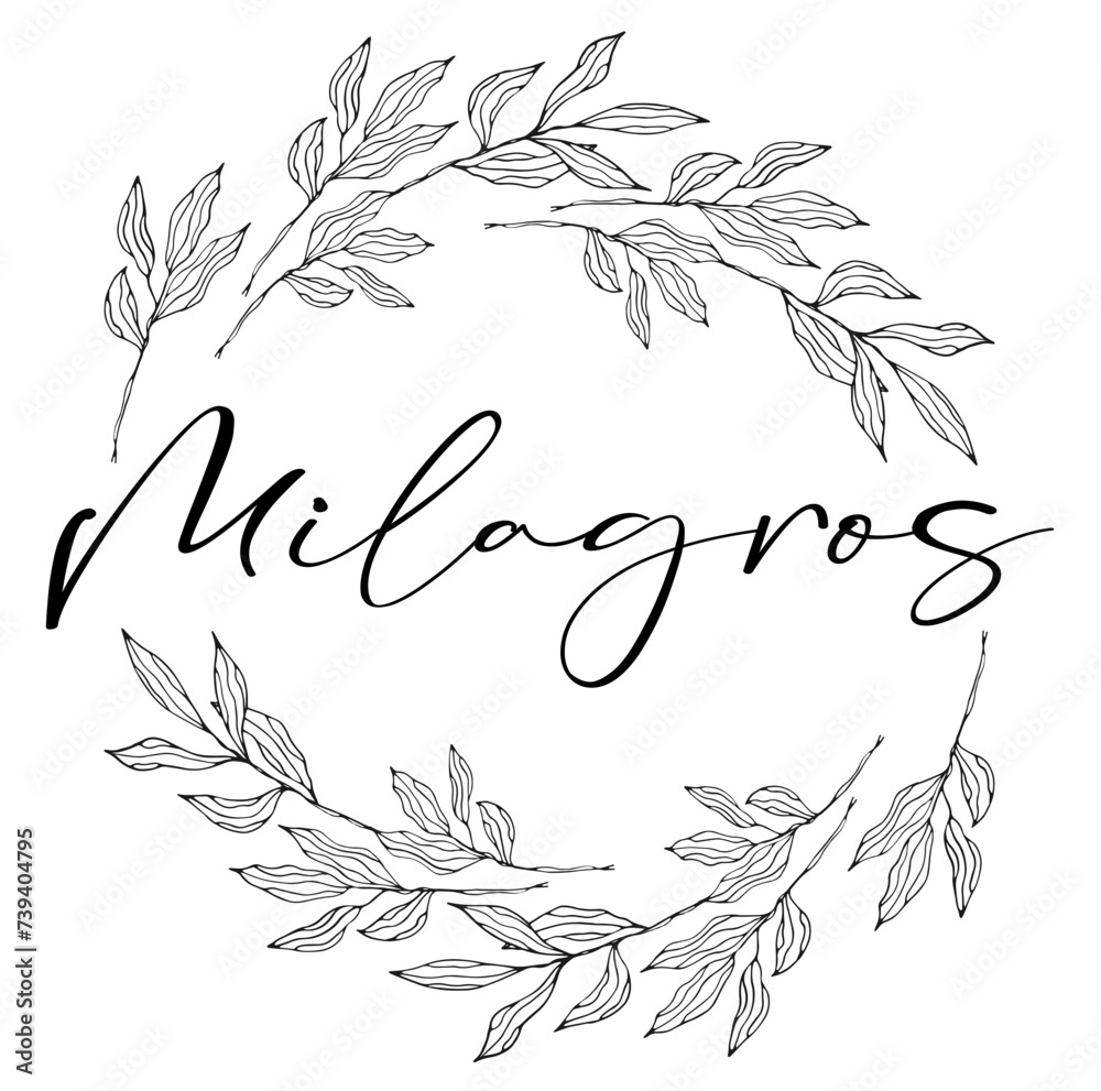 Milagros - black color - name written enclosed in a circle crown of ...
