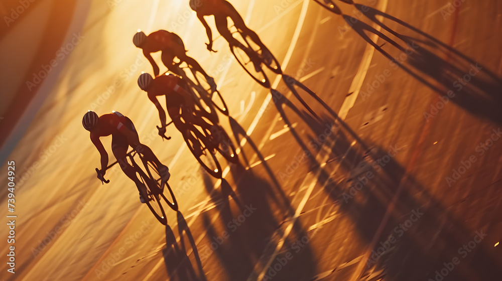 A professional cycling team training on a velodrome their synchronized ...