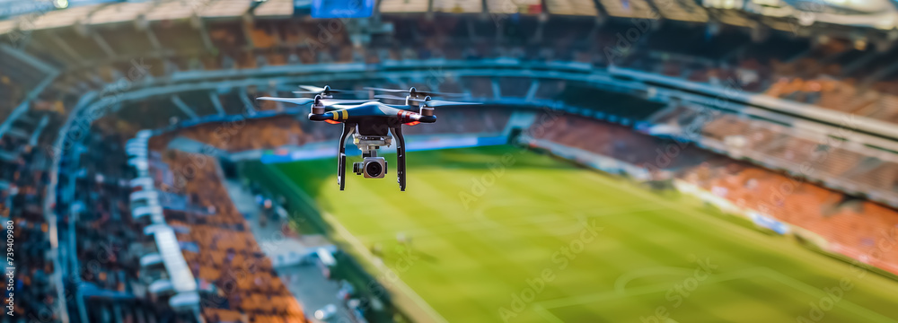 un drone de la police survole un stade de football pour de la ...