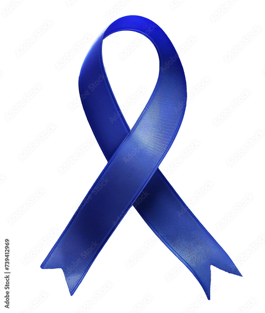 Colorectal Cancer Awareness. Blue ribbon symbol isolated on white ...