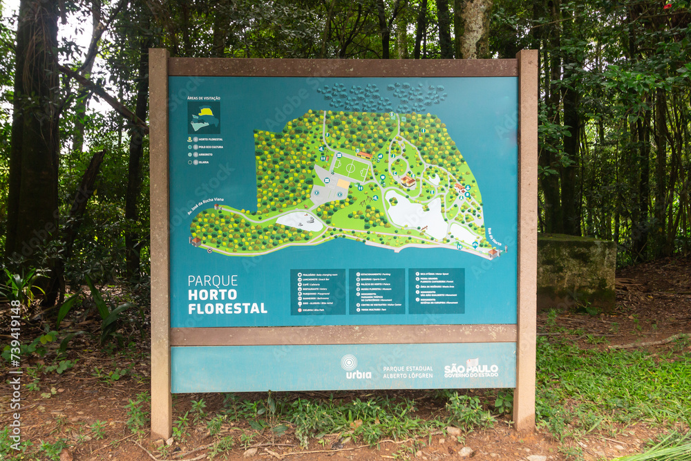 SÃO PAULO, SP, BRAZIL - FEBRUARY 03, 2024: Panel with map of Alberto ...