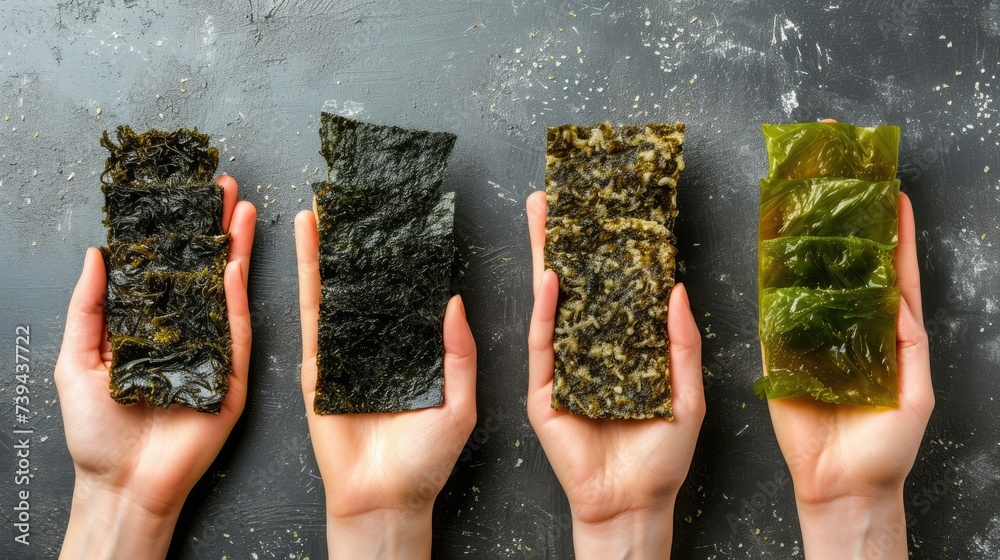 Dried seaweed snacks, chips algae. Food with sea veggies. Concept of ...