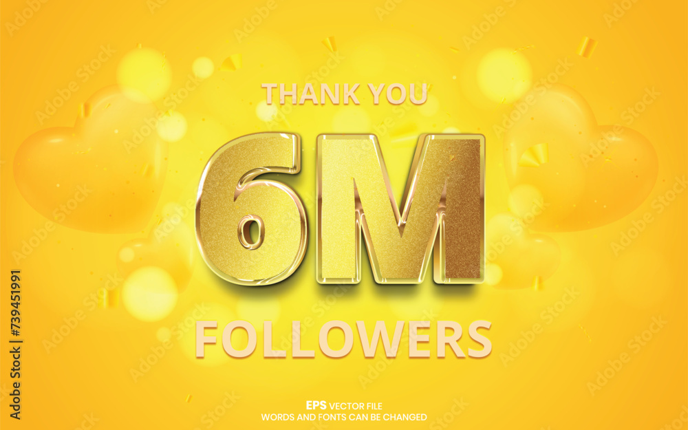Thank you 6M followers vector design template for social media ...