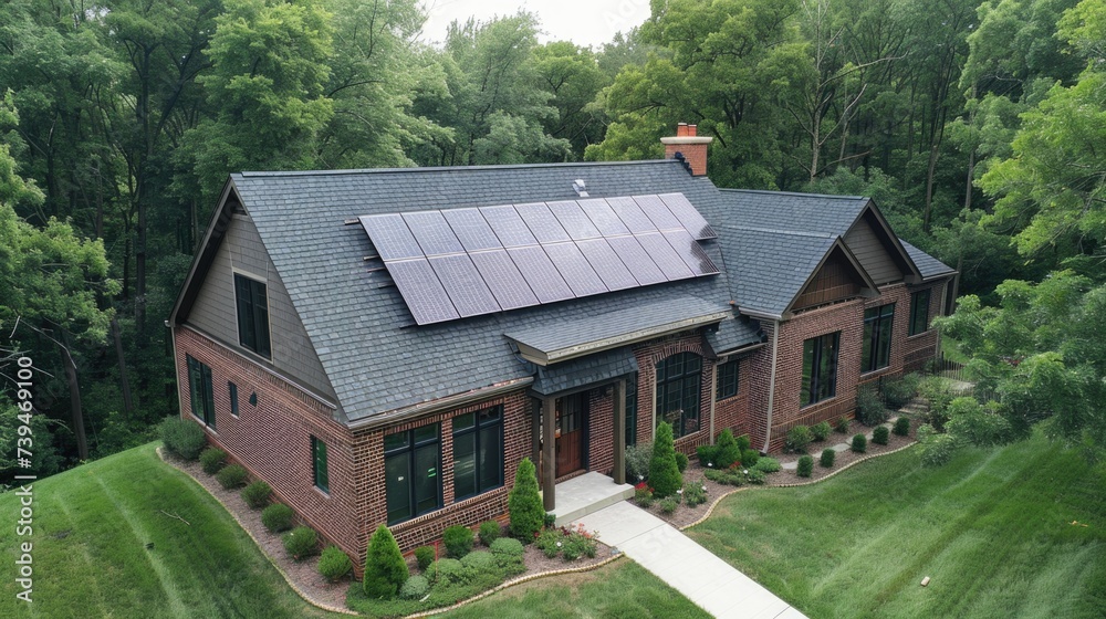 Modern Sustainable Living in Brick House with Solar Panels Solar panel ...