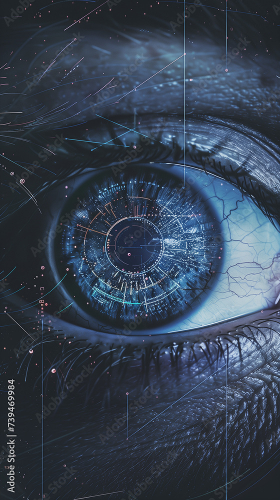 Computer vision, digital eye with noise, artificial intelligence ...