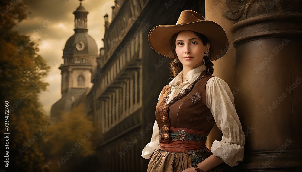 A vintage cowboy, dressed in traditional attire including a wide ...