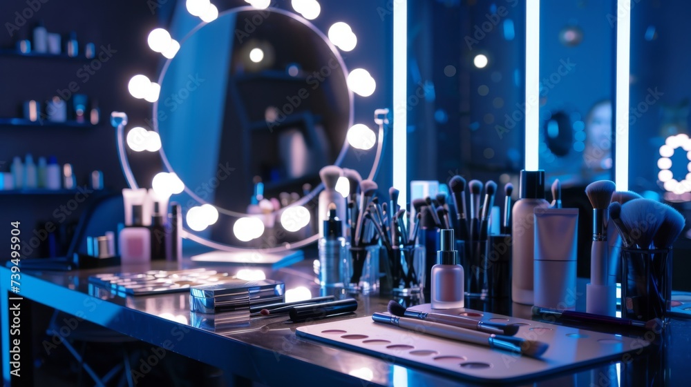 Glamour Vanity Mirror Setup An Upscale Makeup Vanity With Illuminated Mirror And Assorted