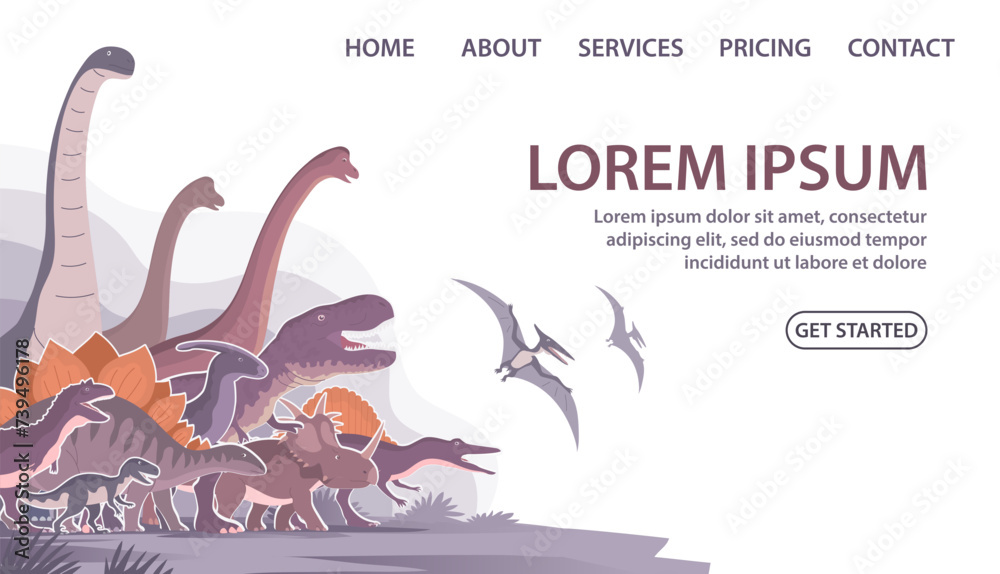 Group of dinosaurs. T rex, brachiosaurus, stegosaurus. Jurassic animals ...