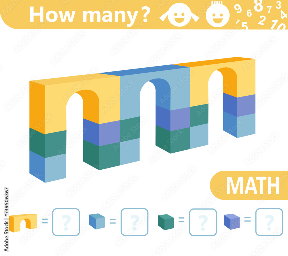 Arch bridge. Counting math game for kids. Geometric shapes construction ...