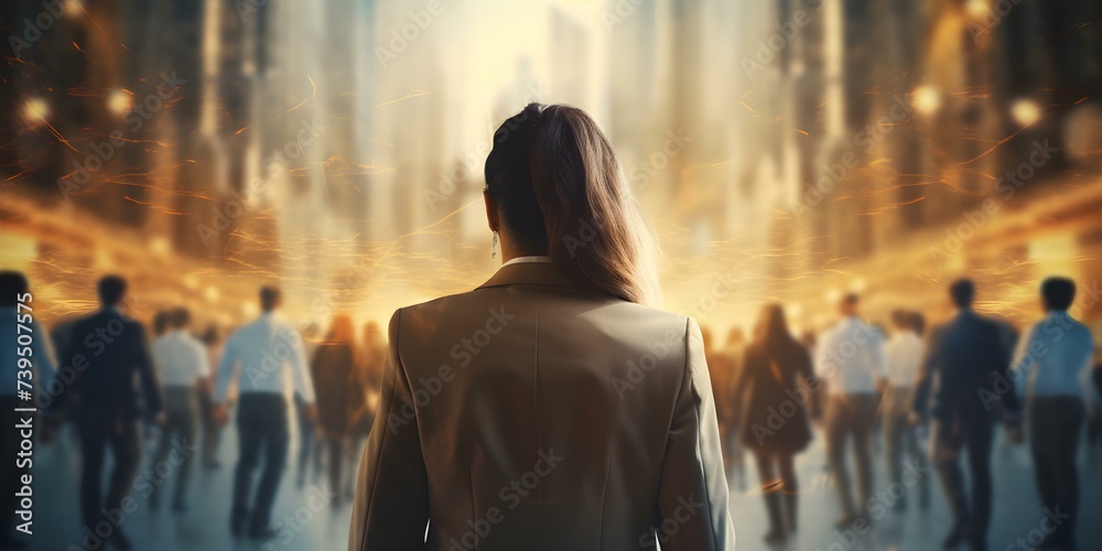 Back view of business people walking together focused on their common ...