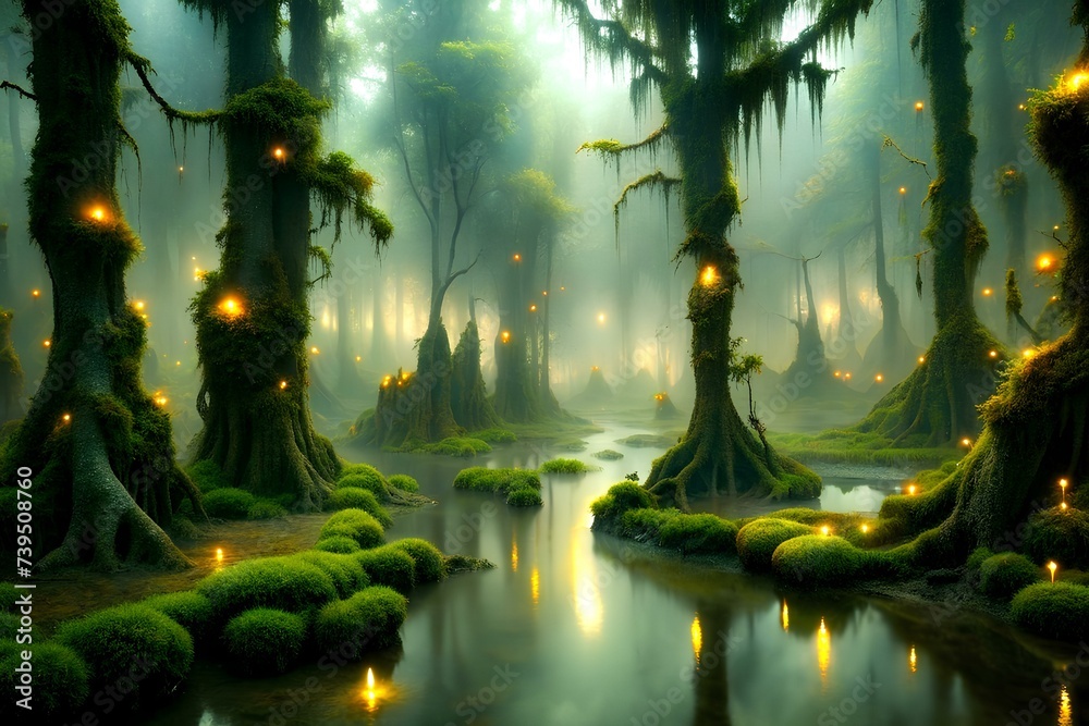Explore the Mystical Charm of a Foggy Swamp: A Captivating Illustration ...