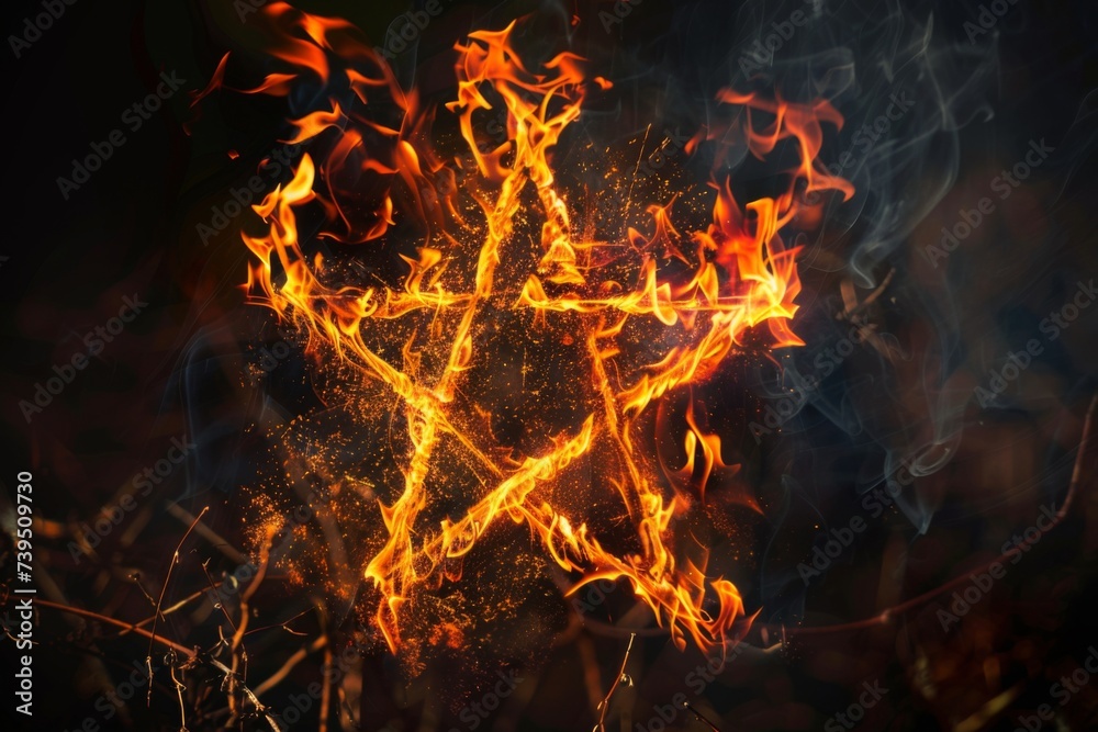 Pentagram fire symbolism with intense flames - concepts of mysticism ...