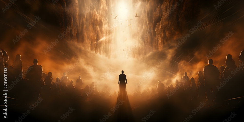 Symbolic portrayal of divine reckoning featuring Jesus heaven hell and ...