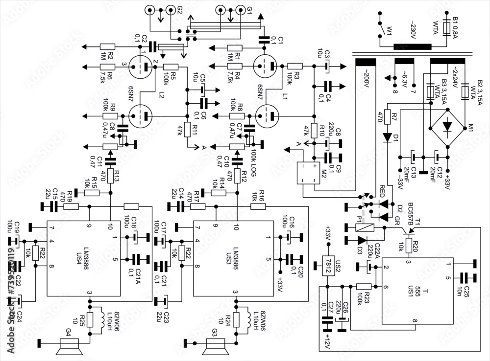 Technical schematic diagram of analog electronic device. Vector drawing ...