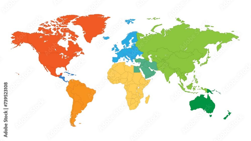 World map animation. Animation of connecting all continents into a ...